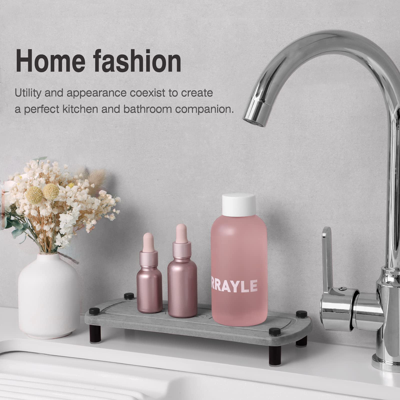 Kibelly Instant Dry Sink Organizer,Kitchen & Bathroom Sponge Soap Rack Dispenser,Countertop Fast Drying Tray Holder,Stainless Steel & Rubber Base Protection