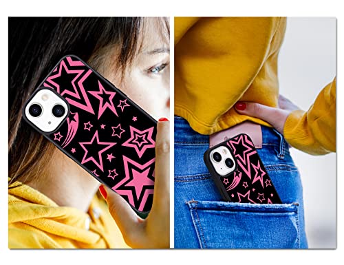 Wihytec Pink Star Phone Case for iPhone 13 Stars Case Cover TPU Bumper Hard Back Shockproof Phone Case Girly Protective Phone Cover with Design