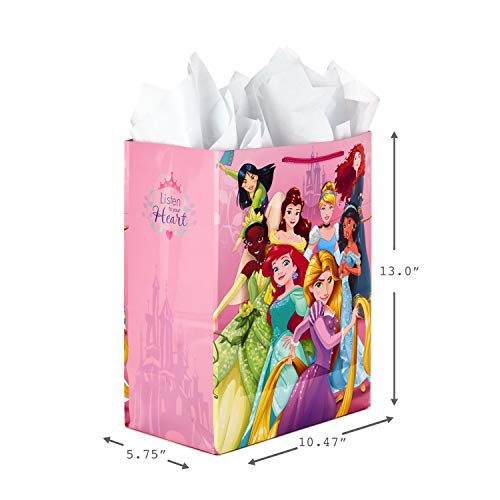 Hallmark 13" Large Disney Princess Gift Bag with Birthday Card and Tissue Paper (Ariel, Belle, Rapunzel, Cinderella and More)