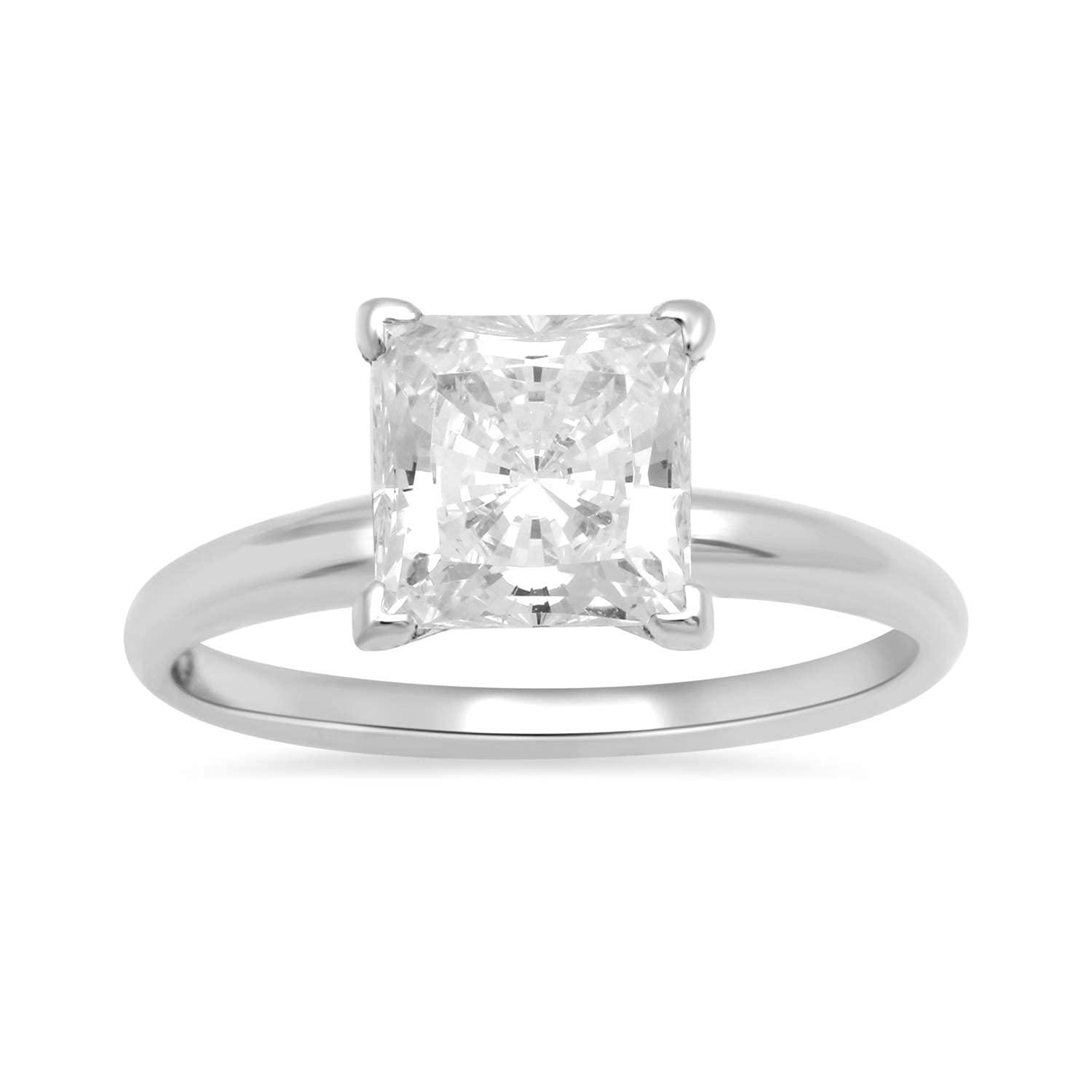 Jewelili 14K White Gold 1/2Cttw Princess Cut Solitaire Diamond Ring