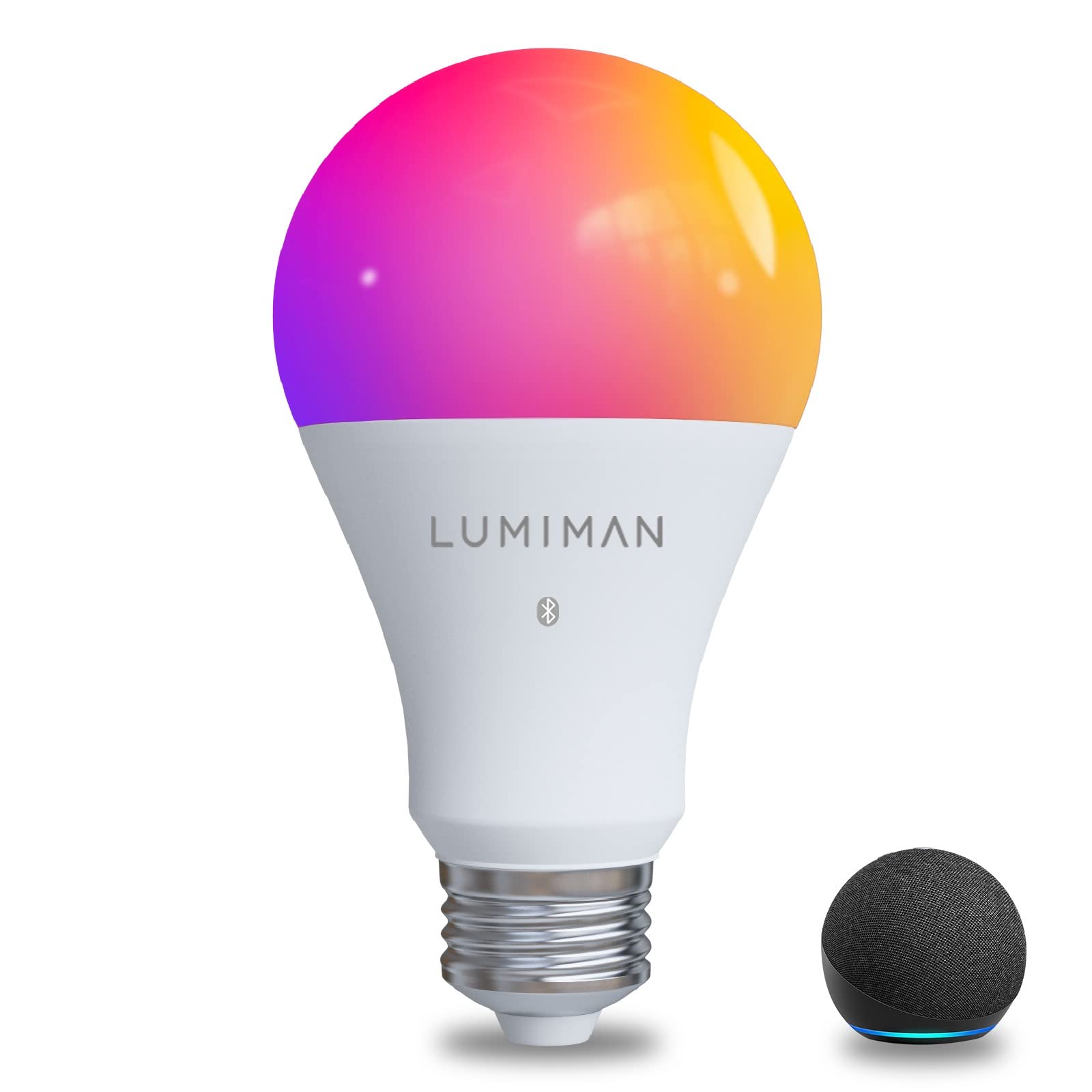 LUMIMAN Smart Light Bulbs, Bluetooth Mesh Color Changing Alexa Light Bulb, Dimmable 7.5W A19 LED Smart Bulbs That Work with Alexa Only, RGB LED Light Bulbs, 800LM E26 No Hub Required, 1 Pack
