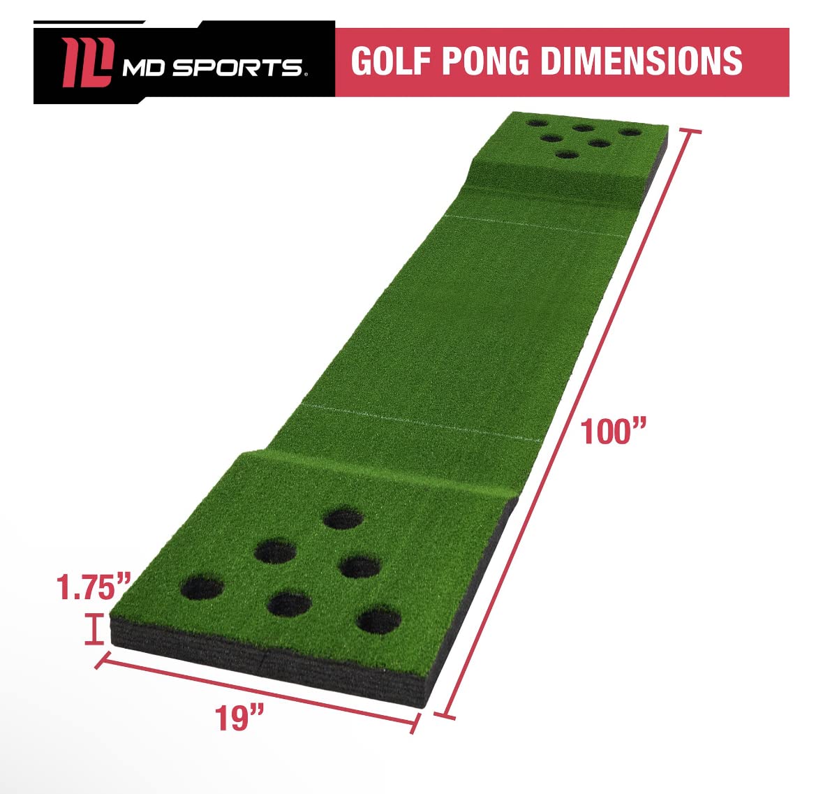 MD Sports Golf Pong Game Set, 100inch, Green, Includes 2 Putters and 4 Balls, Foldable