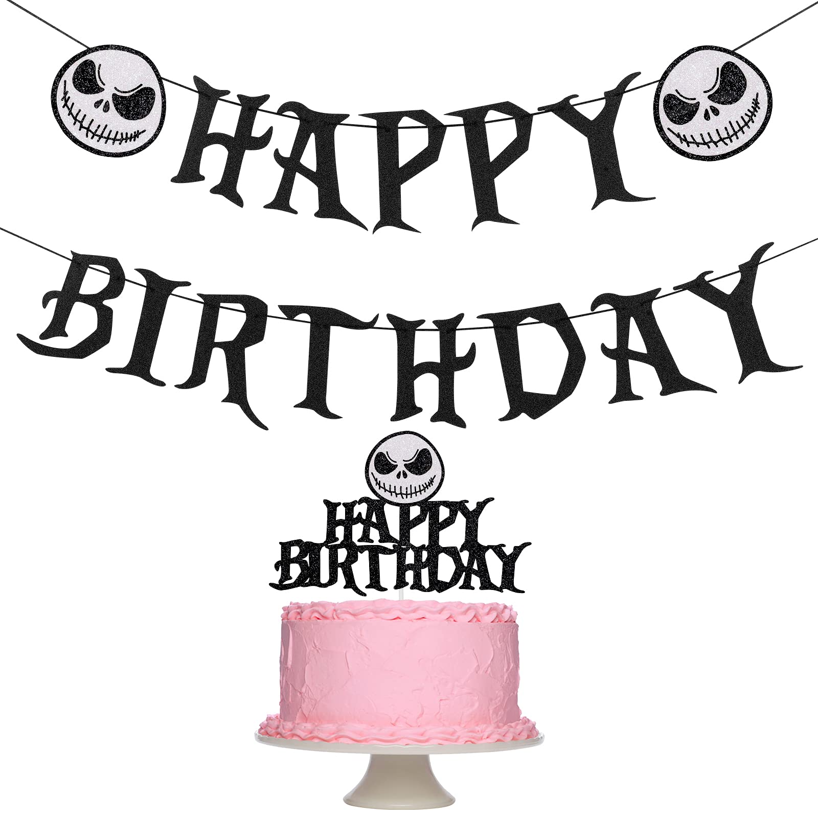 Jack Skellington Birthday Banner and Horrible Movie Cake Topper for Nightmare Before Christmas Birthday Party Decorations Horrible Movie Birthday Decorations Halloween Birthday Party Supplies