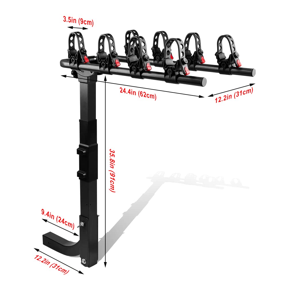 JUVENED 4 Bike Rack Deluxe Hitch Mount 2" Hitch Receiver Double Foldable Arms Tilt-Away Modes Rack for Car Truck SUV Minivans with 2" Hitch Receiver (4-Bikes)