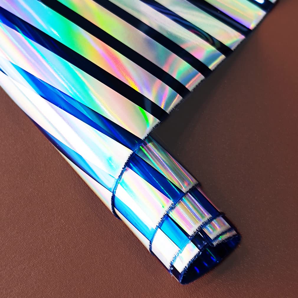 HYANG Laser Stripes Transparent Blue PVC Faux Leather 1 Roll 12"X53"(30cmX135cm), PVC Leather Very Suitable for Leather Earrings, Bows, Handbag , Mat Bag ,Crafts Making