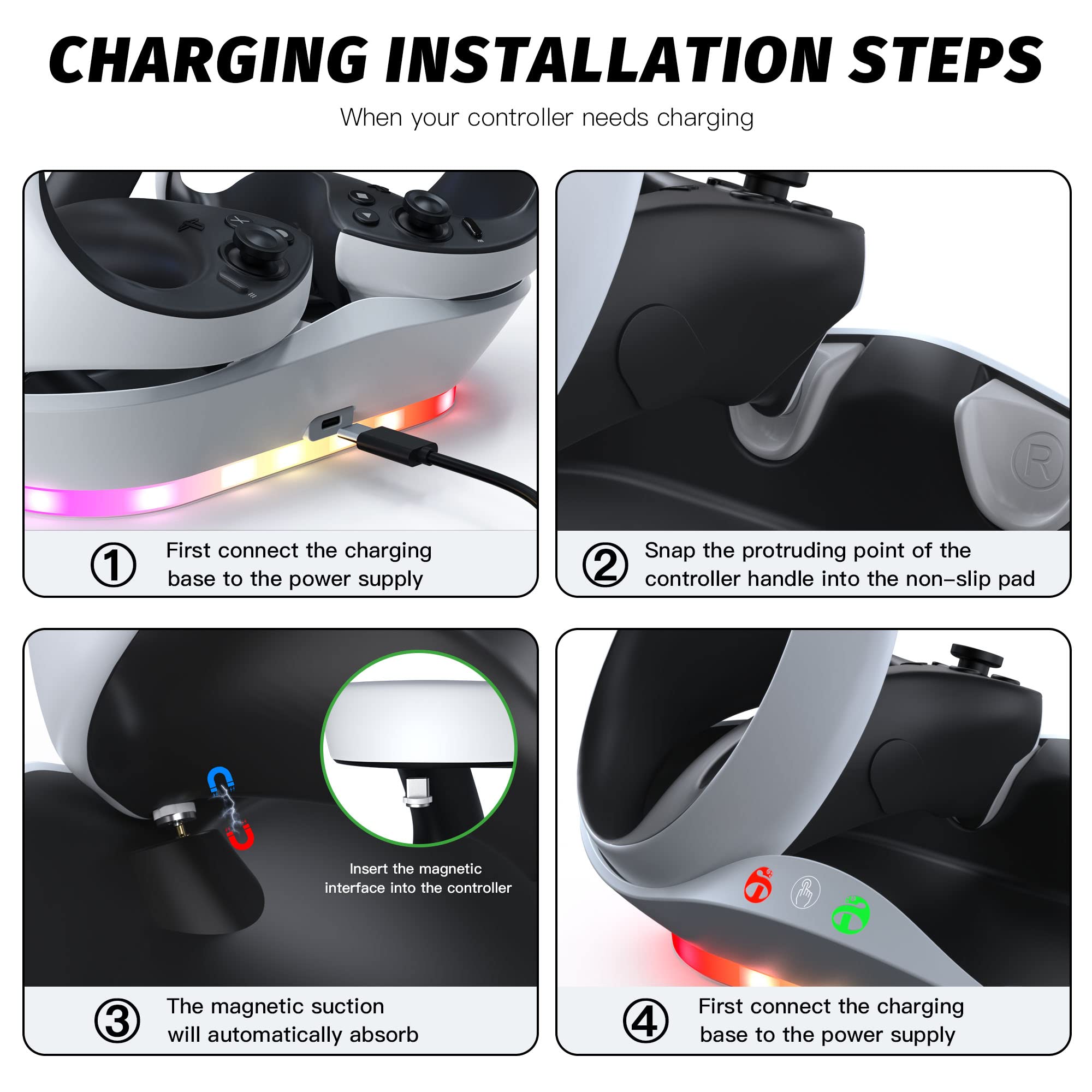 Hastraith Charging Dock for PS5 VR2 Controller, Fast Charger Station with 2 Rechargeable Port, Magnetic Charging Base with LED Indicator for PS VR2 Accessories