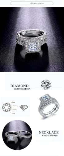 KIOYDISE Engagement Ring Sets Wedding Band Sets for Him and Her Engagement Ring Set Women’s Bridal Rings Sets Square Rings Sterling Silver Sparkly Cubic Zirconia Wedding Band Bridal Set Size (8)