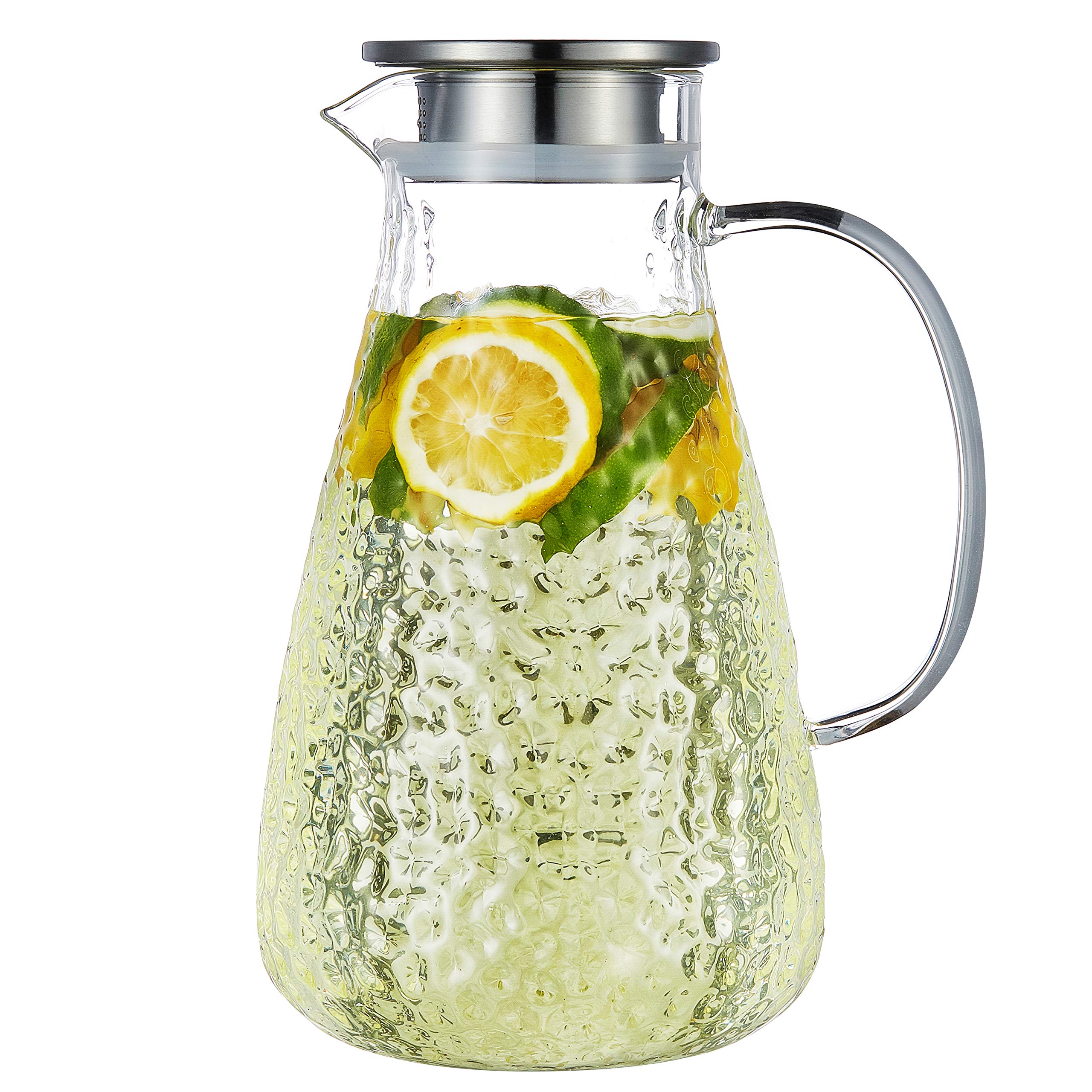 Karafu Glass Pitcher with Lid, Safe Packing, 78 Oz Heat Resistant Water Jug for Hot/Cold Water, Ice tea and Juice Beverage Clear