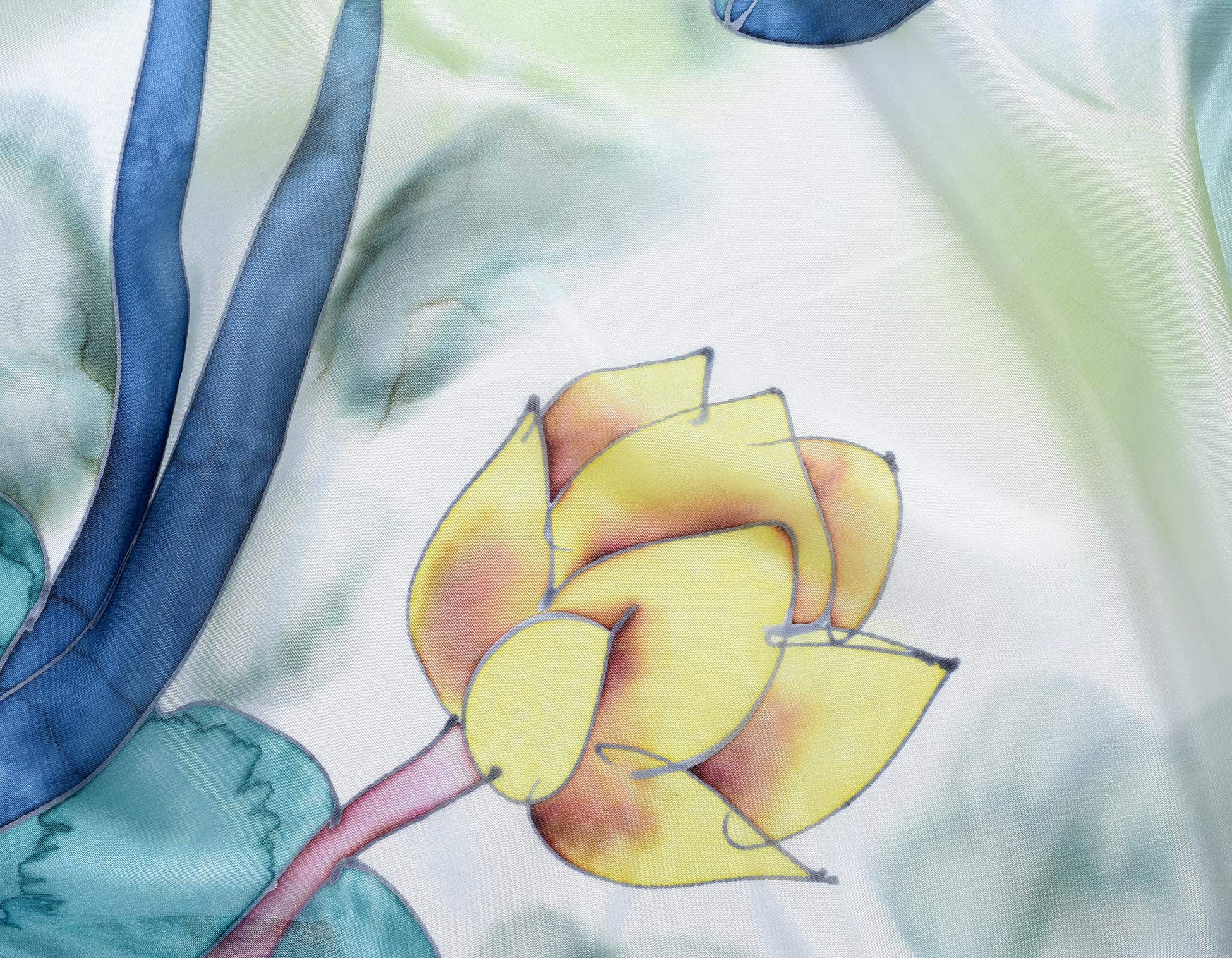 Invisible World Women's 100% Mulberry Silk Scarf Long Hand Painted Spring Floral