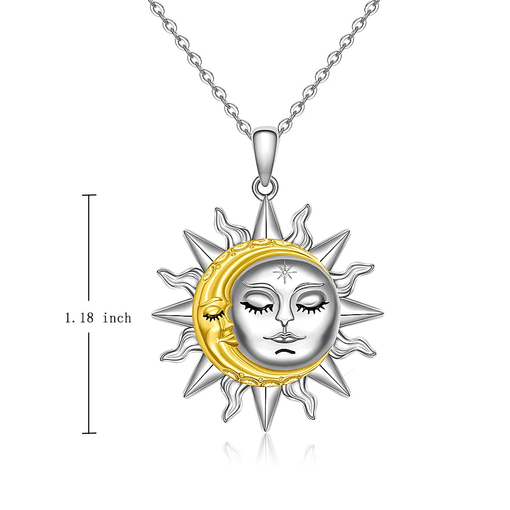 Jewlikee Sun Necklace Gold and Silver Moon Necklaces for Women Sun Moon Pendant Sunshine Sterling Silver for Couples Gift