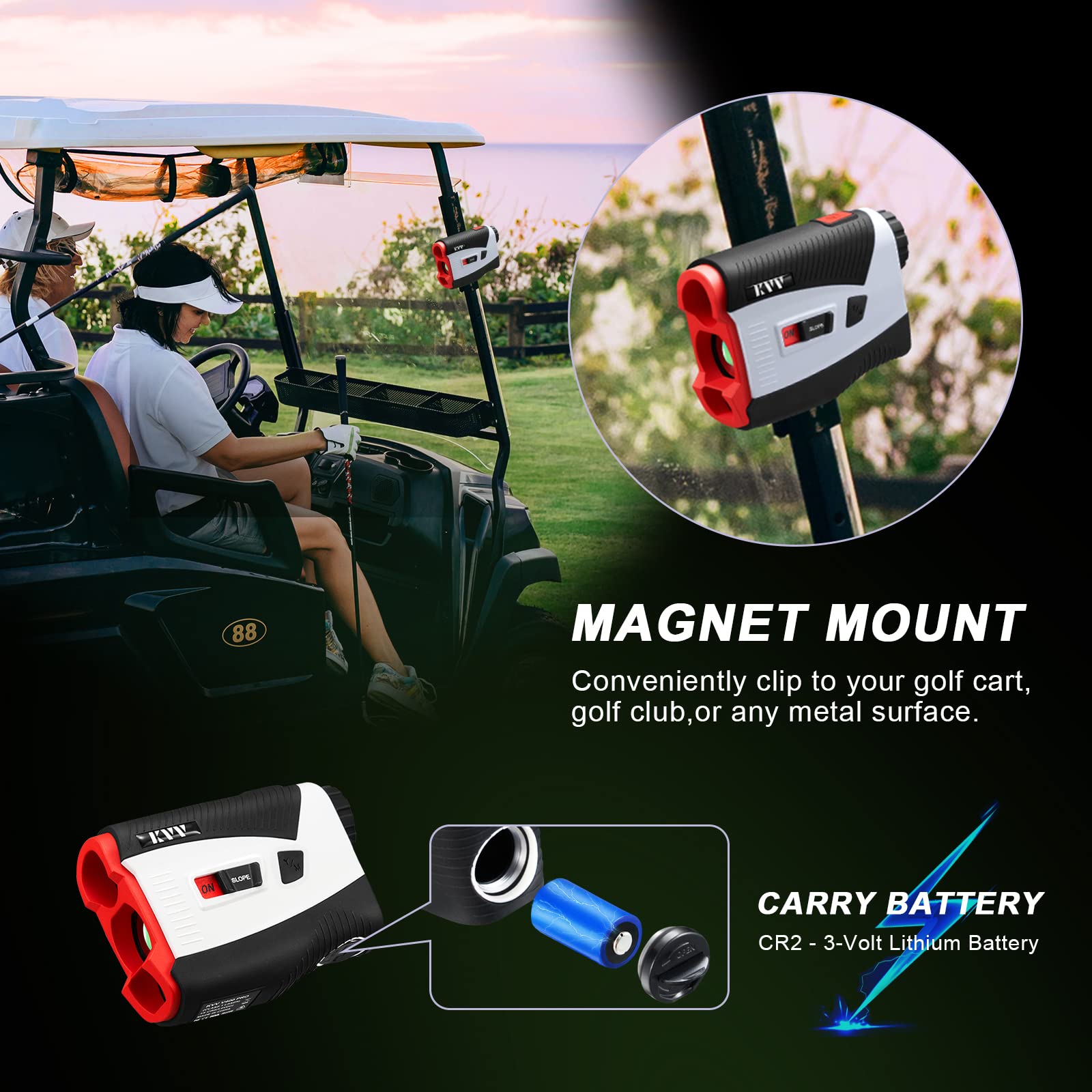 KVV V400 PRO Laser Golf Rangefinder with Premium LCD Display, 5-1200yds Range, Accuracy up to+/-1yd, Integrated Magnetic Tech, Slop on/Off Switch, Pin-Lock with Vibration, 6xMagnification