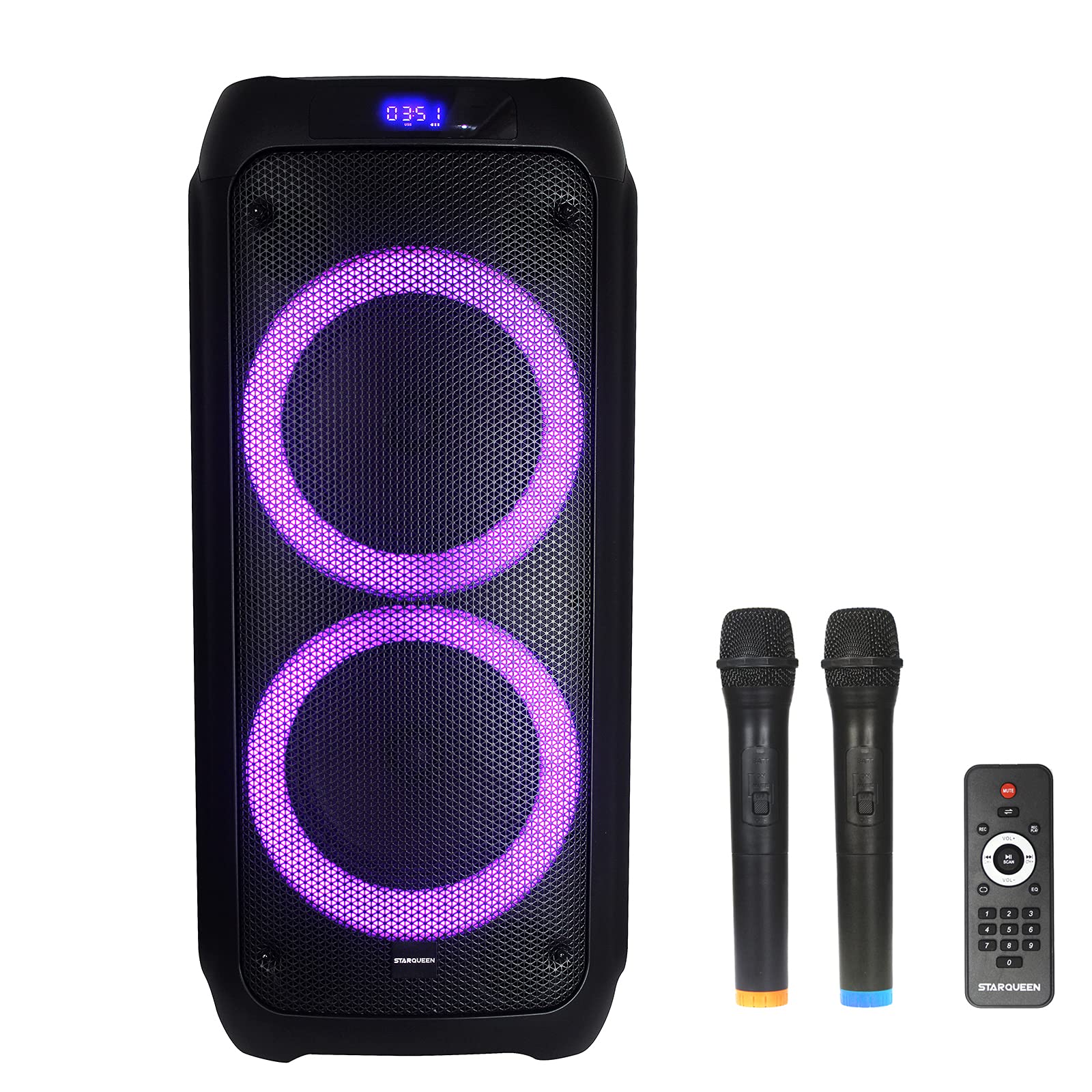 Karaoke Machine Portable Speaker for Adults Kids Portable DJ Speaker with Dual 8 Inch Woofer 2 Wireless Microphones LCD Screen