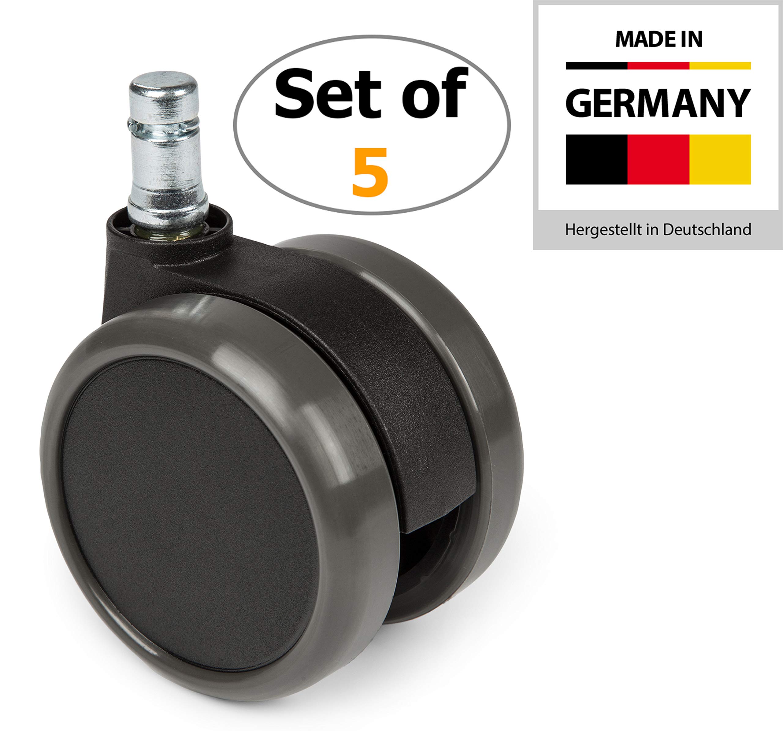 hjh OFFICE 2,5 inch Office Chair Caster Wheels 7/16 inch Stem Diameter, Casters for Hard Floors (Set of 5)