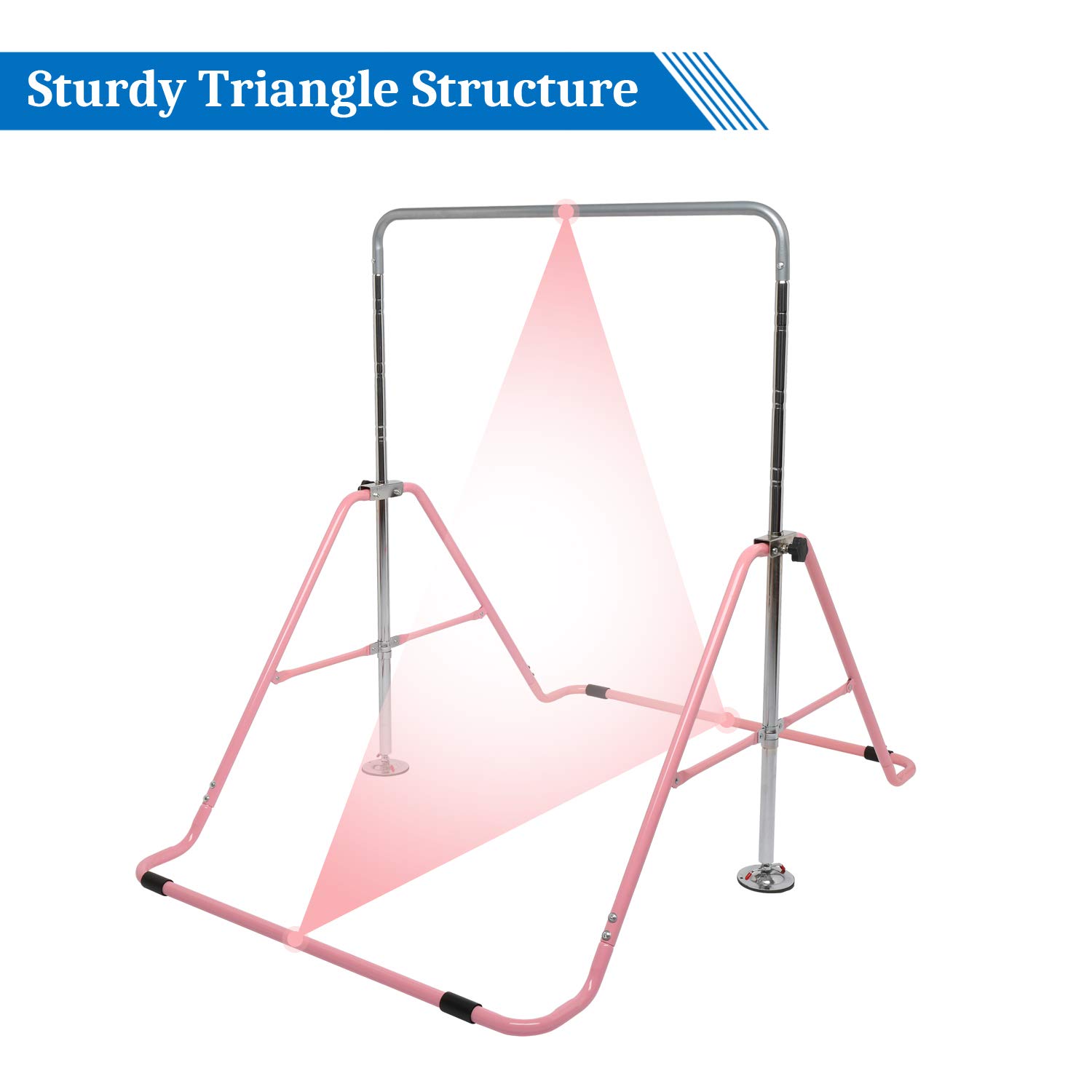 JOYMOR Expandable Gymnastics Bars, Folding Horizontal Bars with Adjustable Height, Junior Training Bars for Kids (Pink)