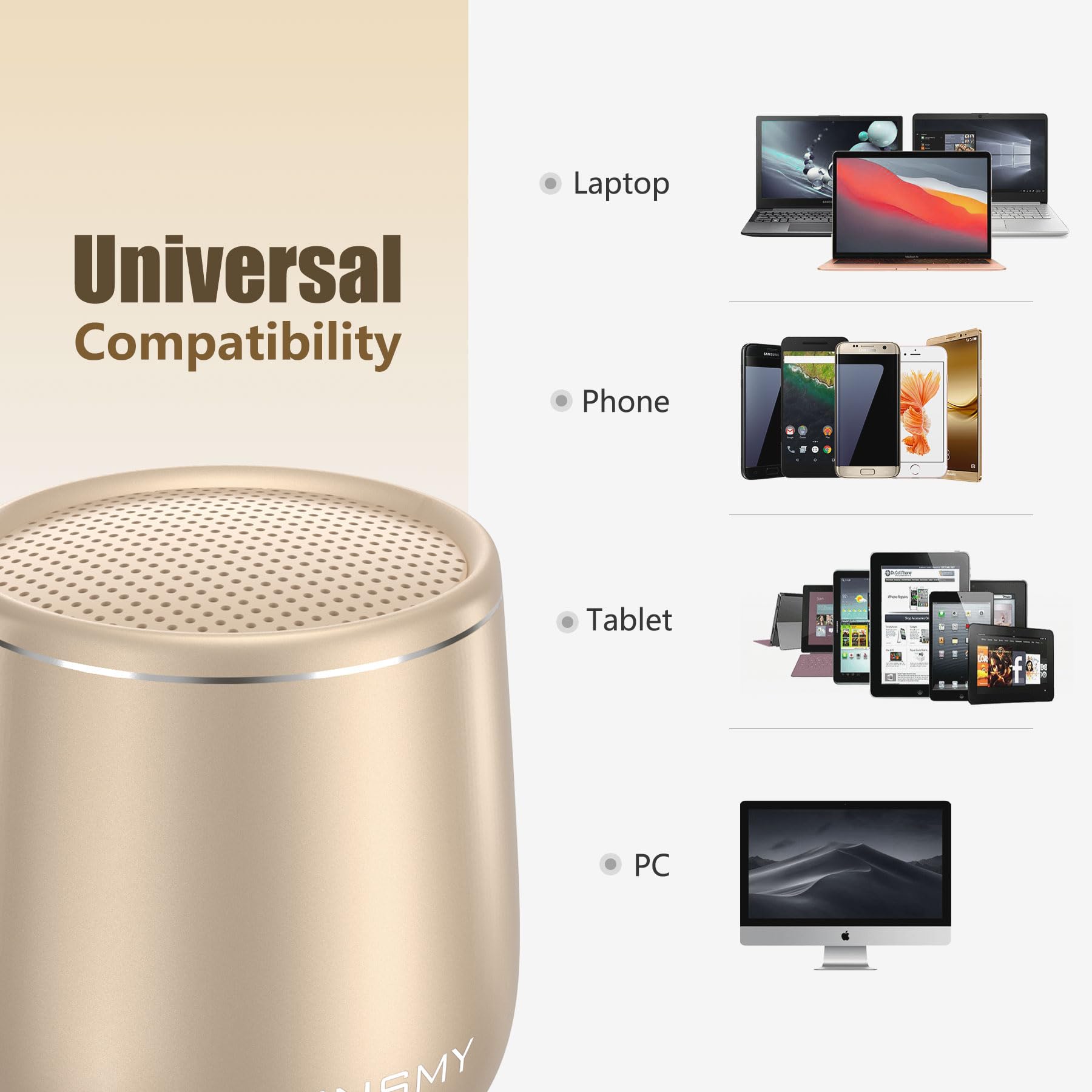 INSMY Small Bluetooth Speaker, Waterproof Mini Portable Wireless Speaker, Punchy Bass Rich Audio Stereo Pairing, Handheld Pocket Size,Built in Mic for Hiking Biking Gift Laptop Tablet (Gold)