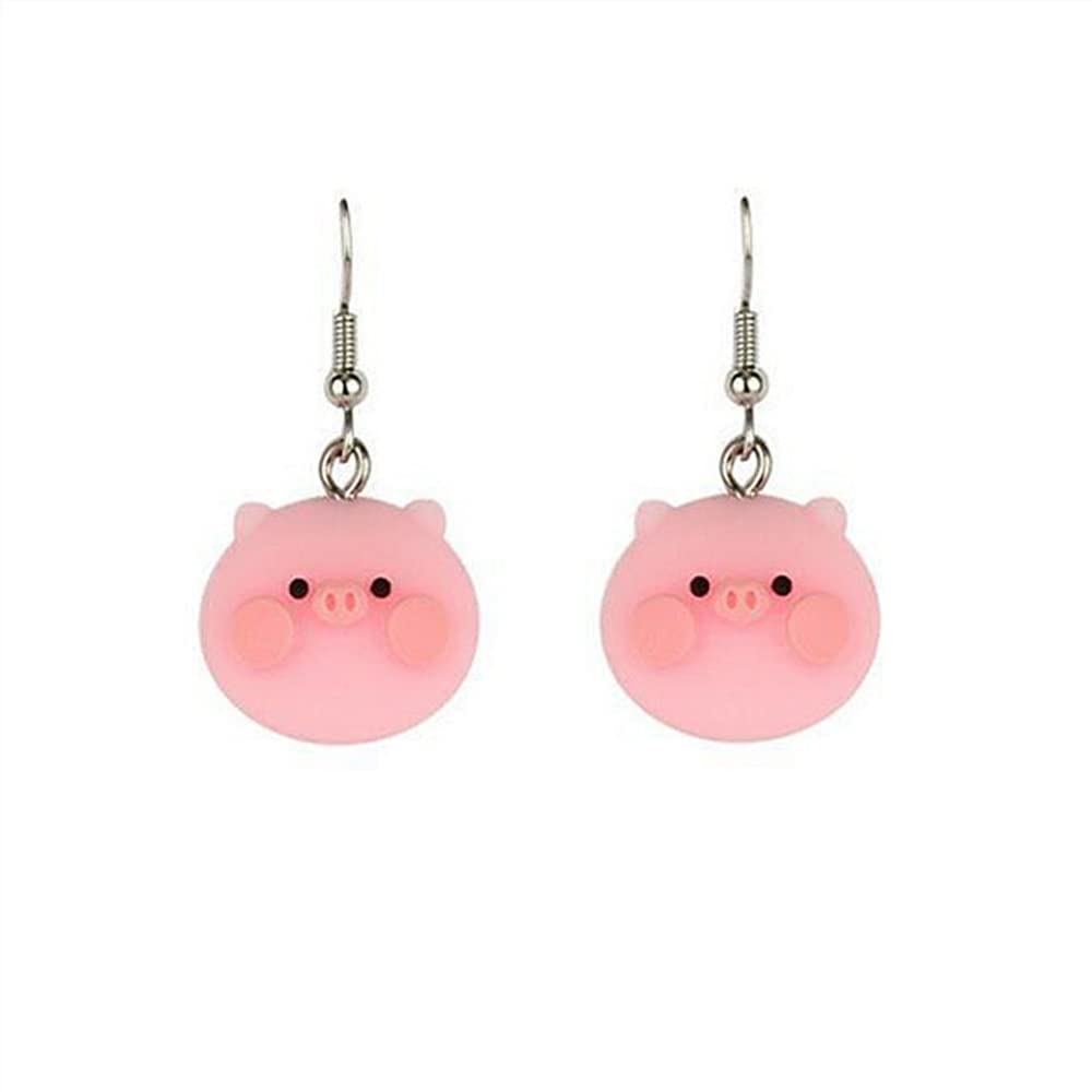 Lovely Pink Pig Dangle Drop Animal Earrings Cute Sweet Funny Animal Earrings for Women Friends Jewelry-Head