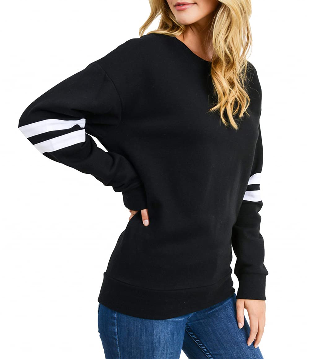 Kevmids Women's Long Sleeve Crew Neck Striped Color Block Casual Loose Knitted Pullover Tops Black X-Large