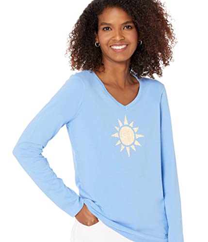 Life is Good Women's Ancient Sun Long Sleeve Crusher™ Vee Cornflower Blue LG (US 12-14)