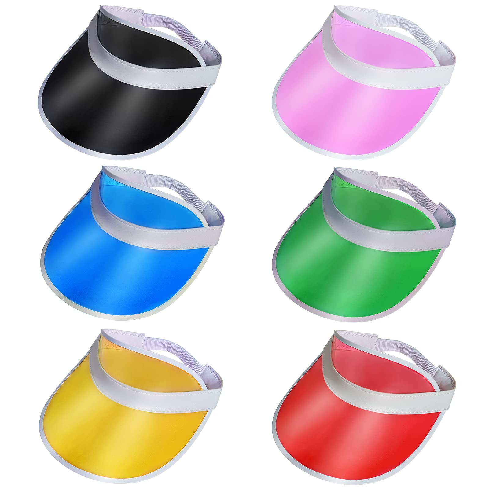 Jmkcoz 6 Pack Sun Visor Hats UV Protection Caps Plastic Clear Sunhat for Women Men Beach Tennis Golf Outdoor Sports Activity