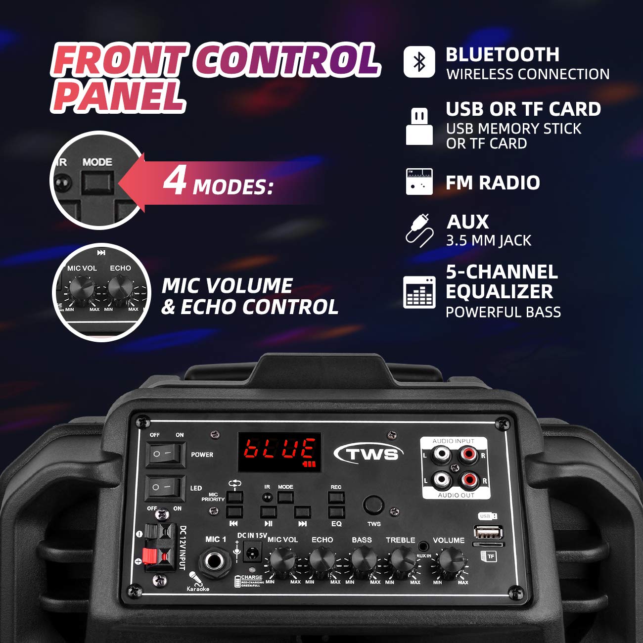 Karaoke Machine for Kids BT Connectivity with 2 Wireless Microphones, Dazzling DJ Disco Light 12'' Sub-woofer Portable Wireless PA Speaker System Bonus 1 Corded Mic and Remote, Great Gift For Kids