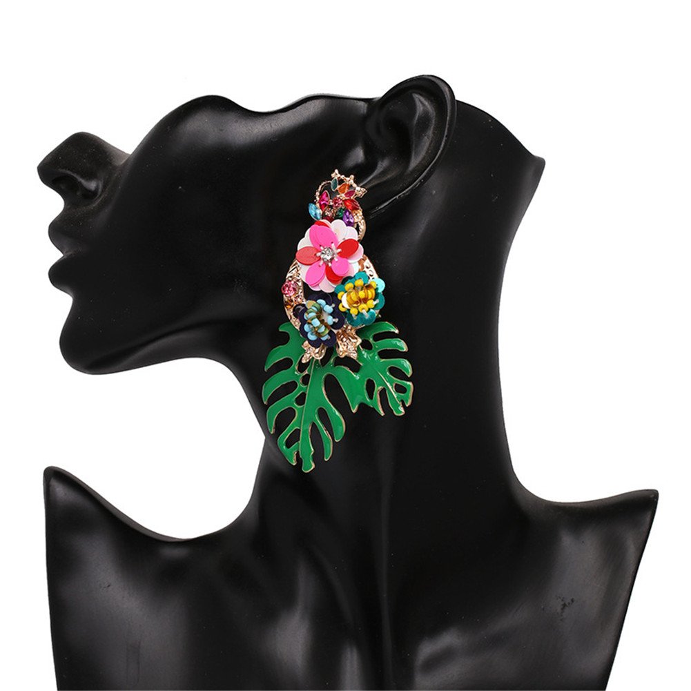 Lureme Colorful Segmented Leaf Dangle Earrings, Zinc Alloy, 2.09 in3.54 in5.3 in9.0 cm, Green