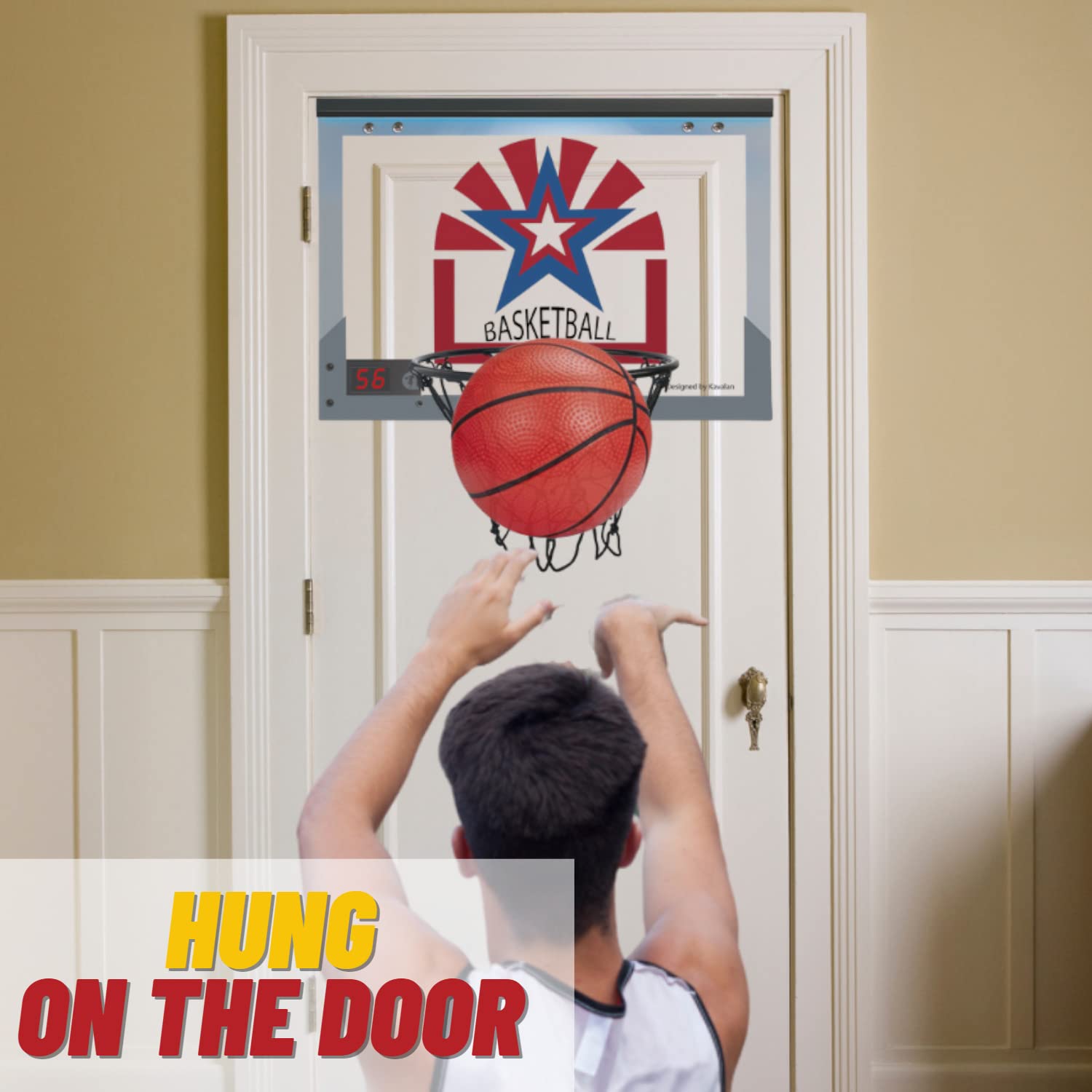 Kavalan Indoor Mini Basketball Hoop with Electronic Scoreboard - for Door and with Complete Basketball Accessories