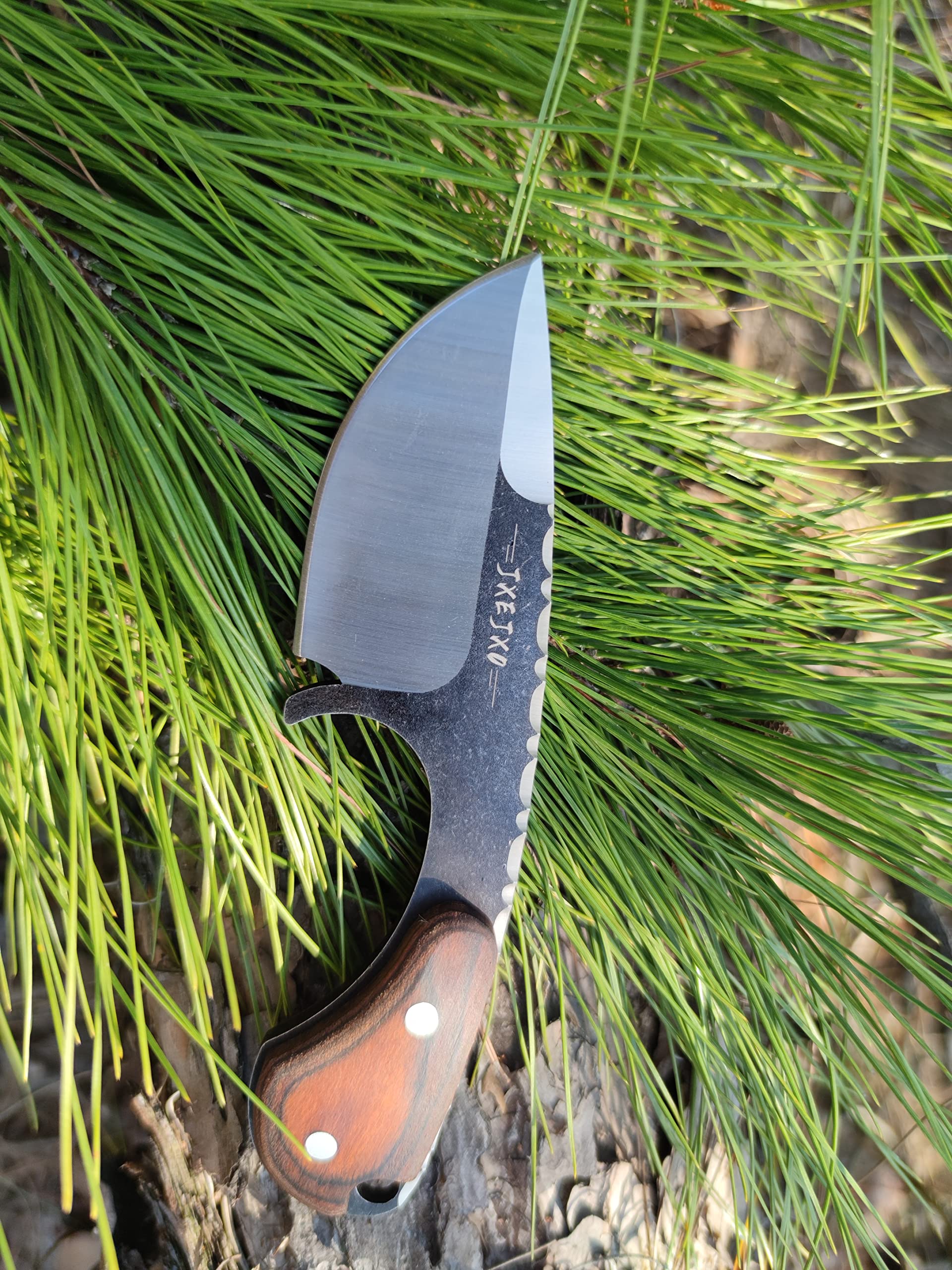 JXE JXO Fixed Blade Outdoor Knife with Sheath, Full Tang Cleaver Hunting Field Knife, Survival Knife with Red Wood Handle