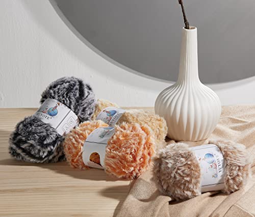 YUYOYE Super Soft Fluffy Fur Yarn for Crochet and Knitting, Faux Fur Thick & Quick Bulky Yarn (700-Ginger)