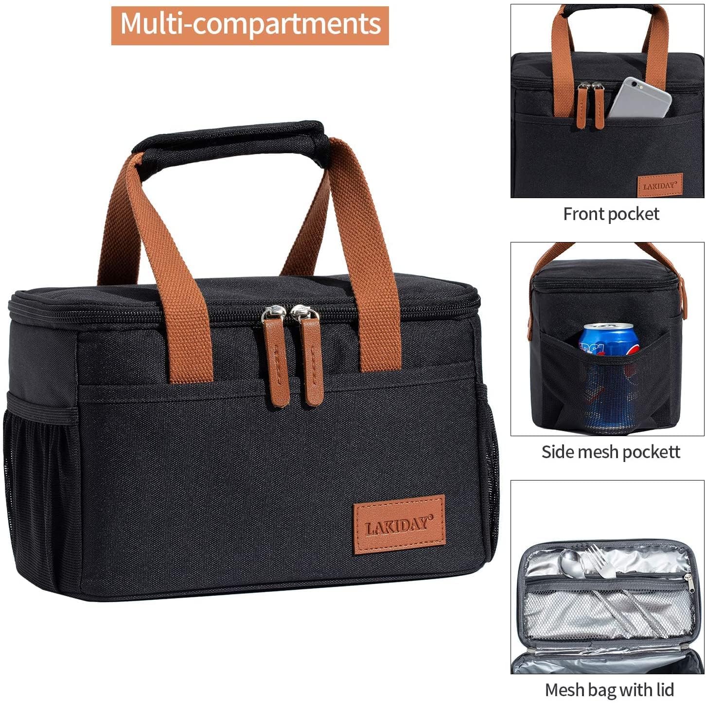LAKIDAY Insulated Lunch Bag for Women/Men Cooler Bag Lunch Tote Container Leakproof for WorkOutdoor