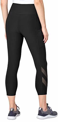Mondetta Womens Midweight High Waisted Mesh Capri Legging (Small, Black)