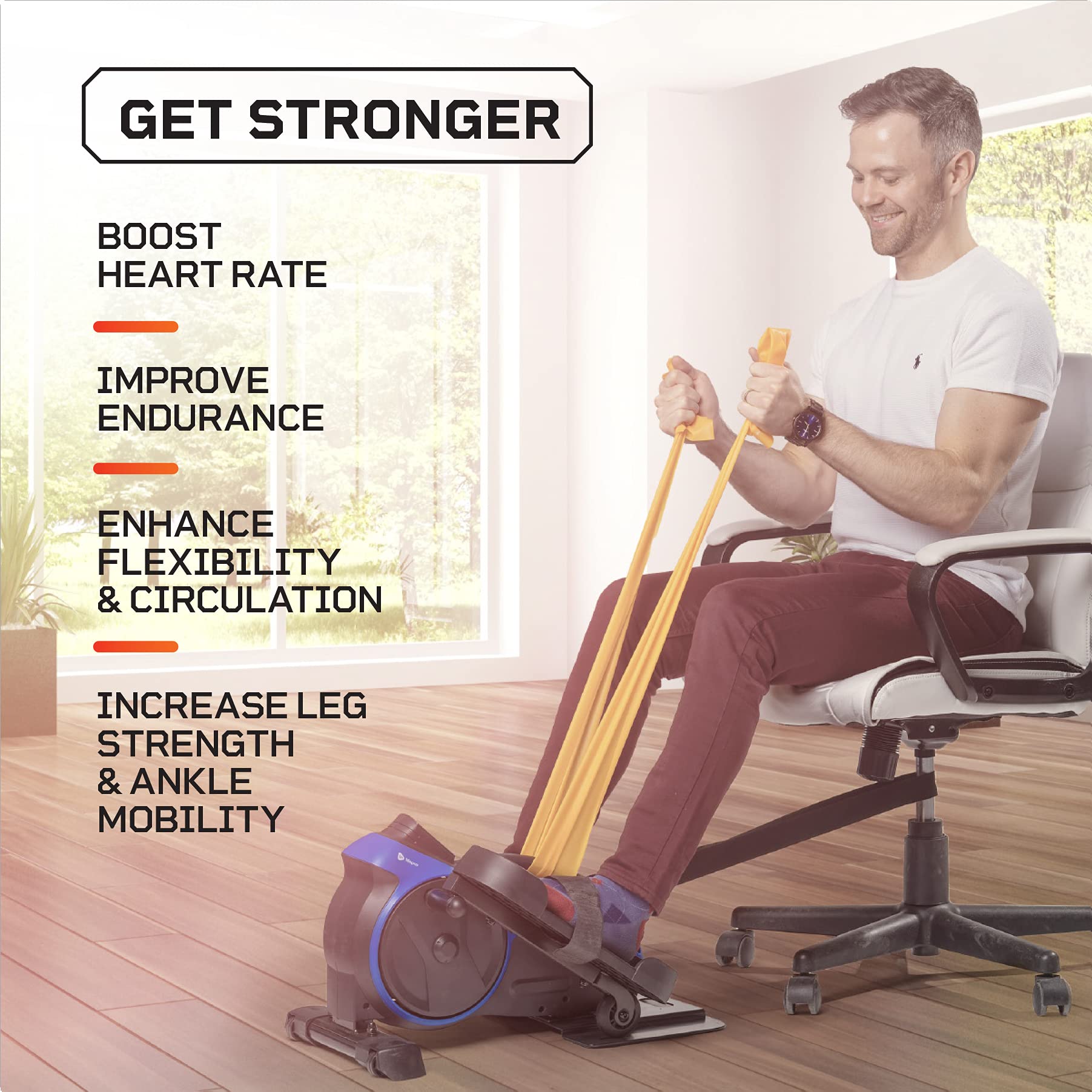 LifePro Under Desk Elliptical Machine - Seated Under Desk Elliptical - 16 Levels Resistance Mini Elliptical Low Impact Under Desk Exercise Equipment w/Yoga Resistance Bands (Flexstride Pro Blue)