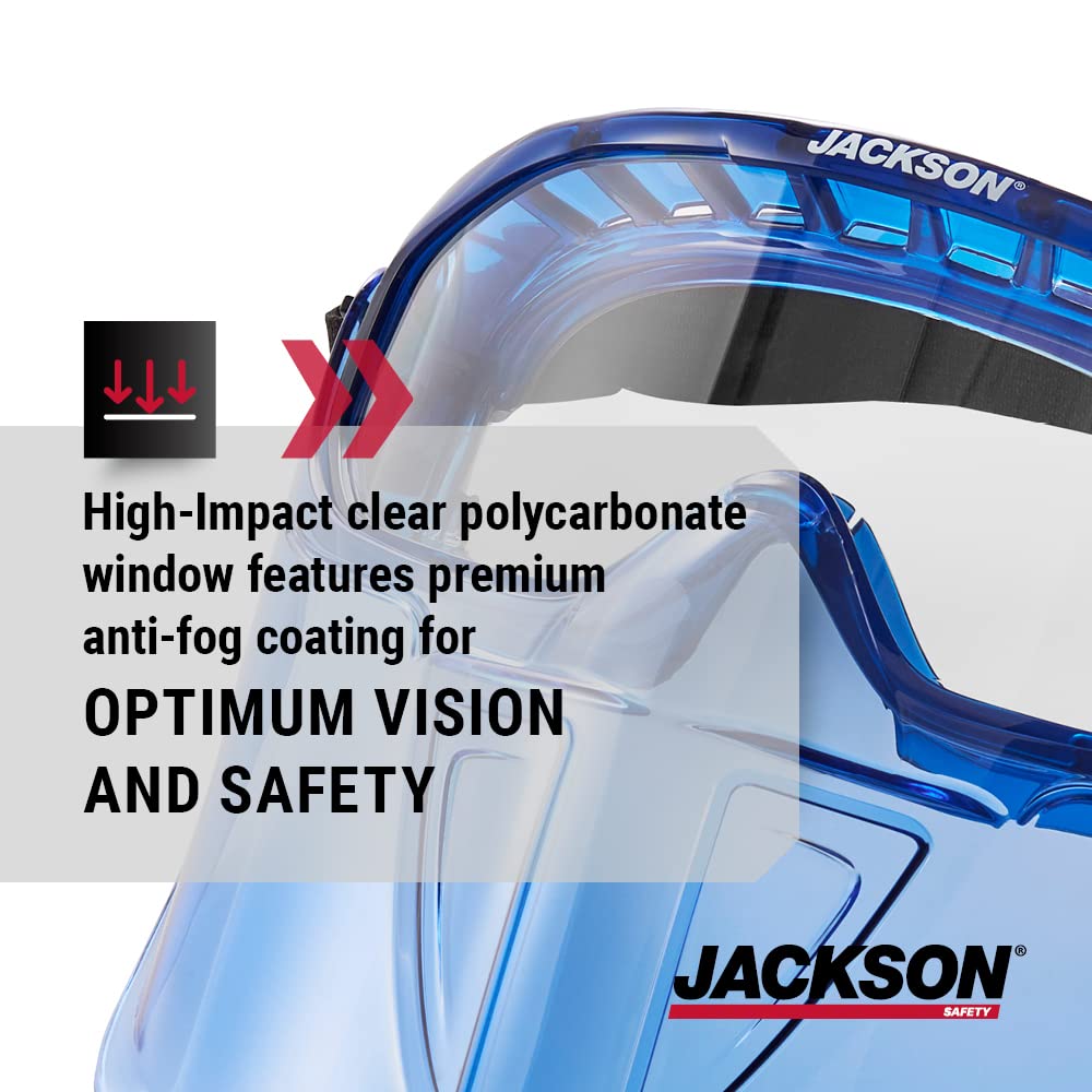 Jackson Safety GPL500 Premium Goggle with Detachable Face Shield - Anti-Fog Coating - Clear Lens β Blue - 21000