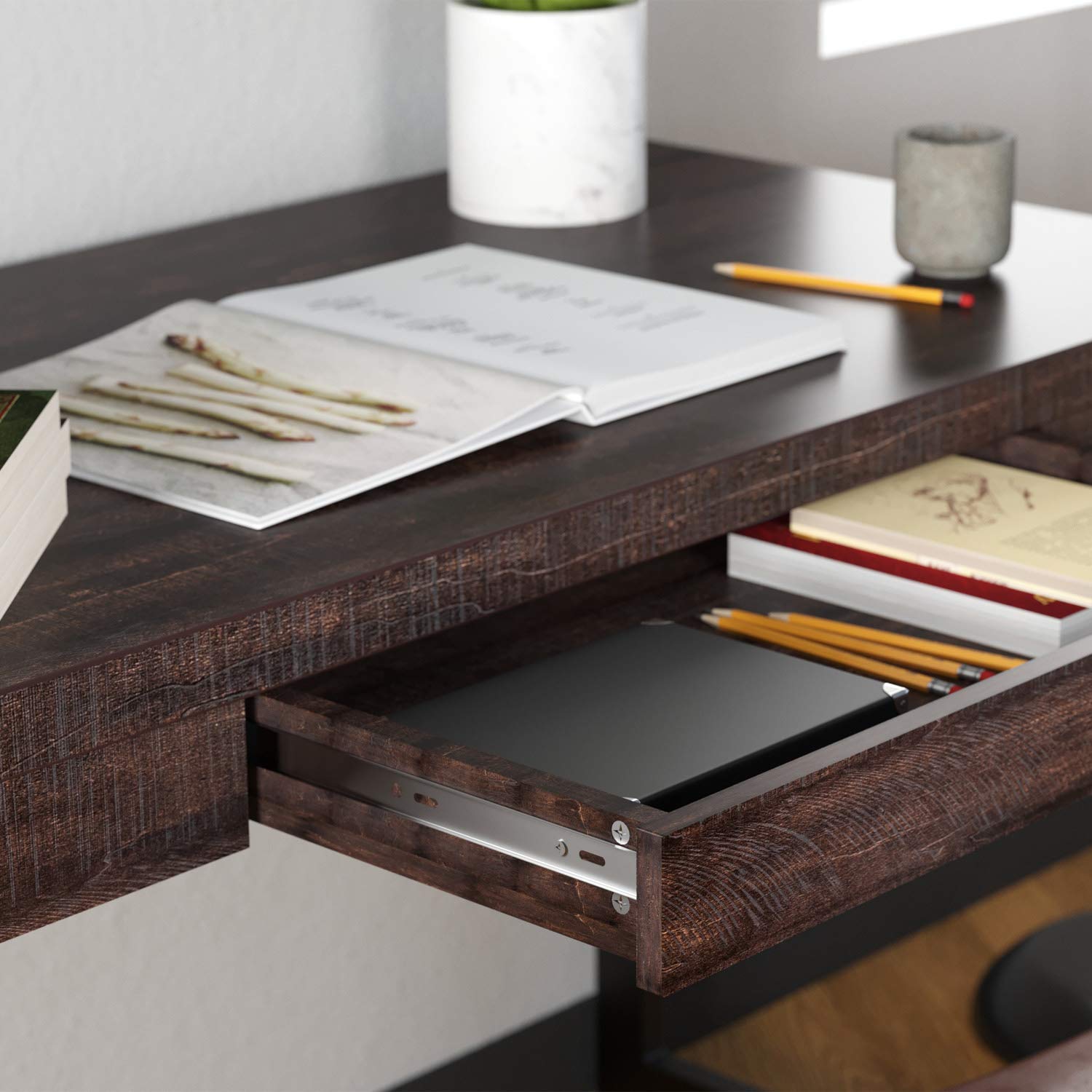 IRONCK Computer Desk with Drawer 55" Writing Desk, Industrial Office Desk Table for Home Office, Sturdy Metal Frame, Easy Assembly, Espresso
