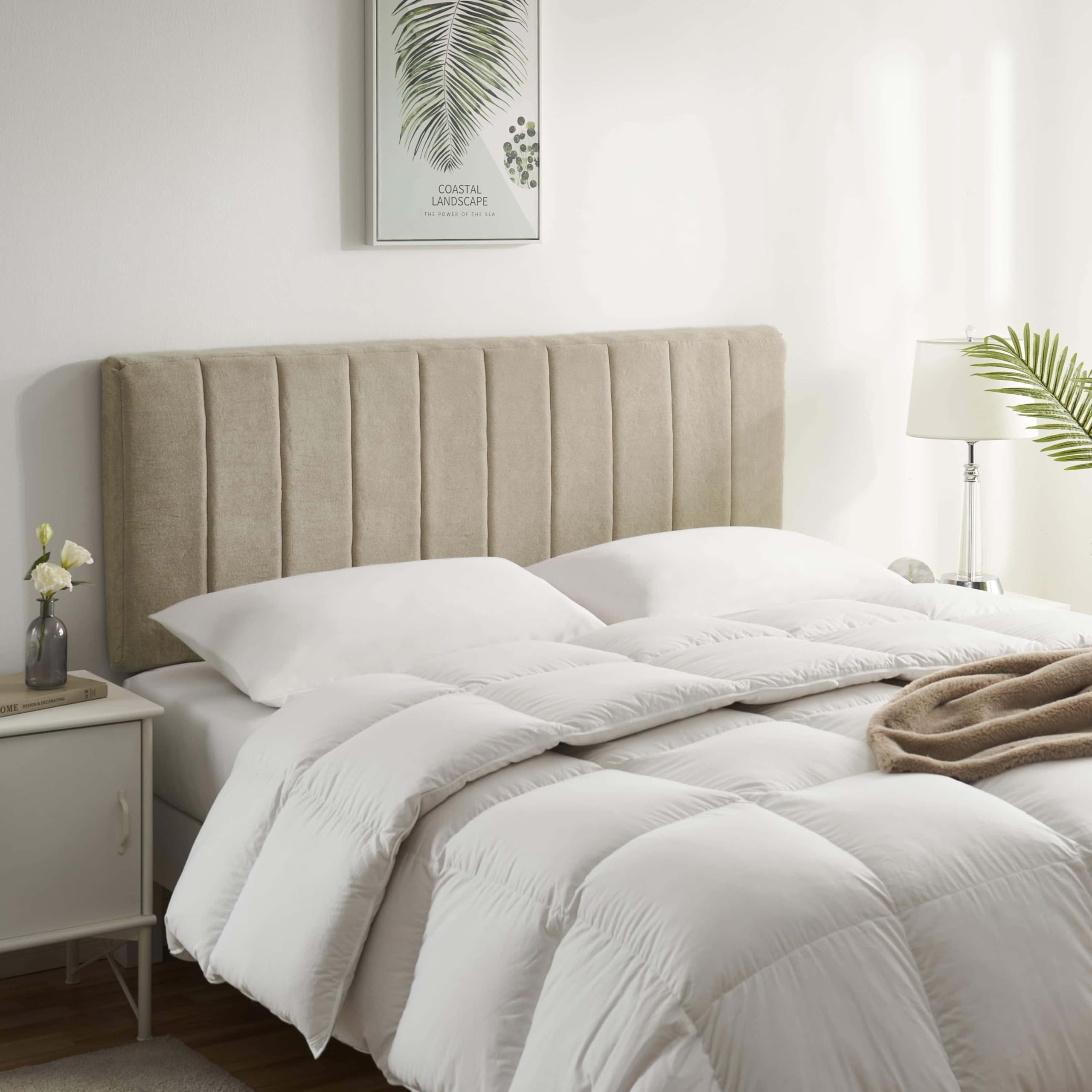 Upholstered Queen Headboard - Easy Assemble Channel Stitched Headboard Queen Size - Wall Mounted Headboard with 3D Soundproof Wall Panels Peel & Stick Floating Headboards for Queen Size Bed - Linen