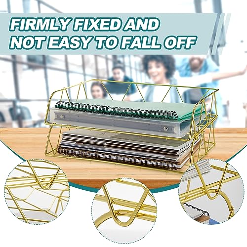 Yeaqee 4 Tier Stackable Paper Tray Gold Desk Organizer Rack Metal Letter Desk File Organizer Horizontal Holder File Trays for Desk Office Desktop School Supplies and Accessories