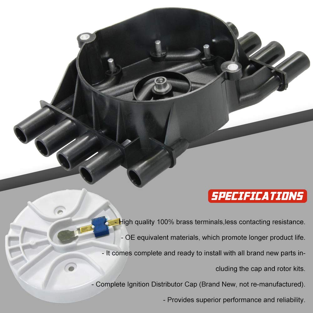 Ignition Distributor Cap and Rotor Kit Compaitble with Chevy CMC 4.3 Vortec 1996-2005 Astro, 1995-2005 Blazer, 1995-2004 S10, 1999-2006 Silverado, 1995-2001 Jimmy with Replace OE # D328A 10452458 D465