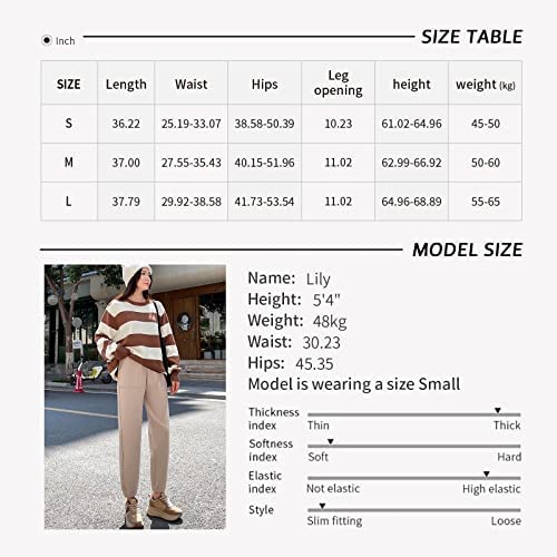 MOMOALWAYS Fit Joggers for Women with Pocket Comfy Elastic Waist Sweatpants Outdoor Lounge Trousers (as1, Alpha, m, l, Regular, Regular) Beige