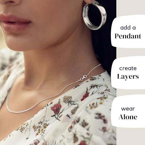 KISPER Silver Diamond Cut Cable Link Chain Necklace β Thin, Dainty, 925 Sterling Silver Jewelry for Women & Men with Lobster Clasp β Made in Italy, 20"