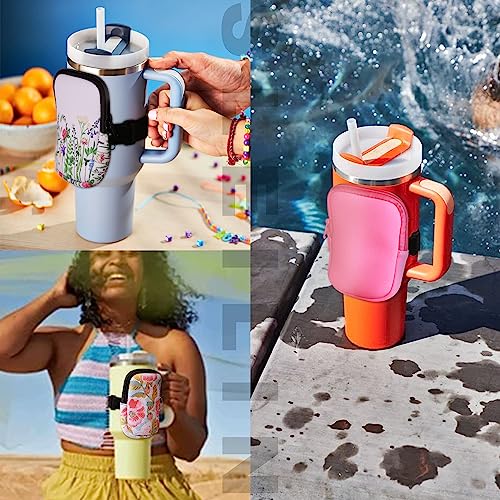 Water Bottle Pouch Compatible for Stanley 40 oz Tumbler with Handle & Stanley Ice Flow 20oz 30oz, Running Water Bottle Handheld Caddy Compatible with Stanley Quencher Adventure 40oz (Herbs)