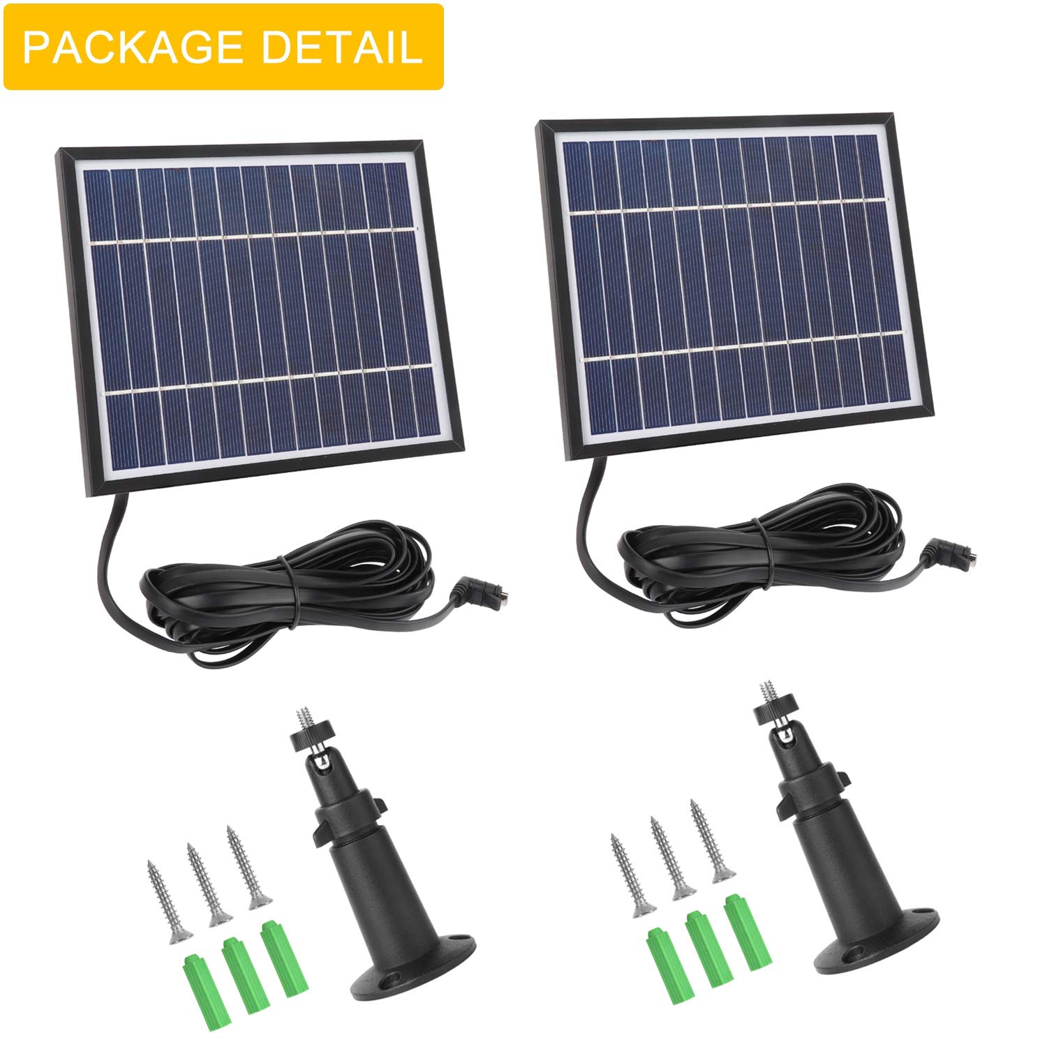 iTODOS 2 Pack Solar Panels Work for Arlo Pro 2 Camera, 11.8Feet Power Cord and Adjustable Mount(Black)