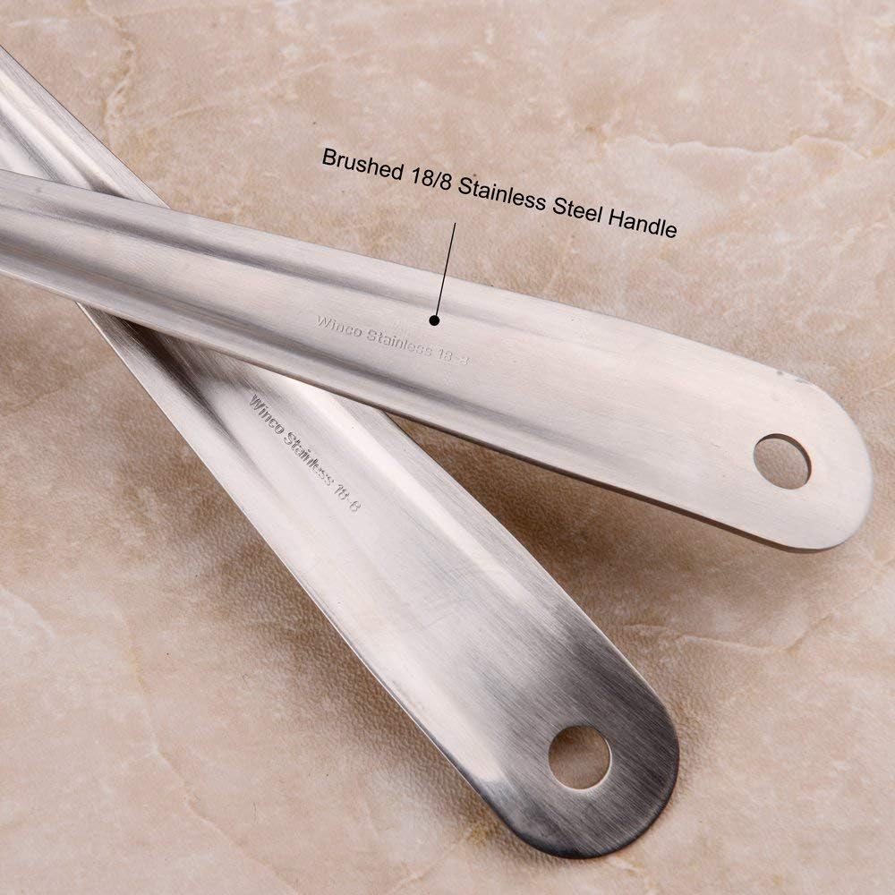 IMEEA Flat Bottom Serving Spoon 18/8 Stainless Steel Slotted Spoon 10-Inch Flat Edge Spoon Cooking Spoon, Set of 2