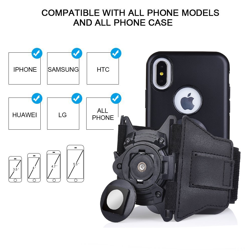 igooke Universal Phone Armband, Running Phone Holder with Quick Mount for iPhone 12 Pro Max Note 20 Ultra S20 Ultra Note 10 Plus etc for Sports Workout Exercise Jogging (Black)