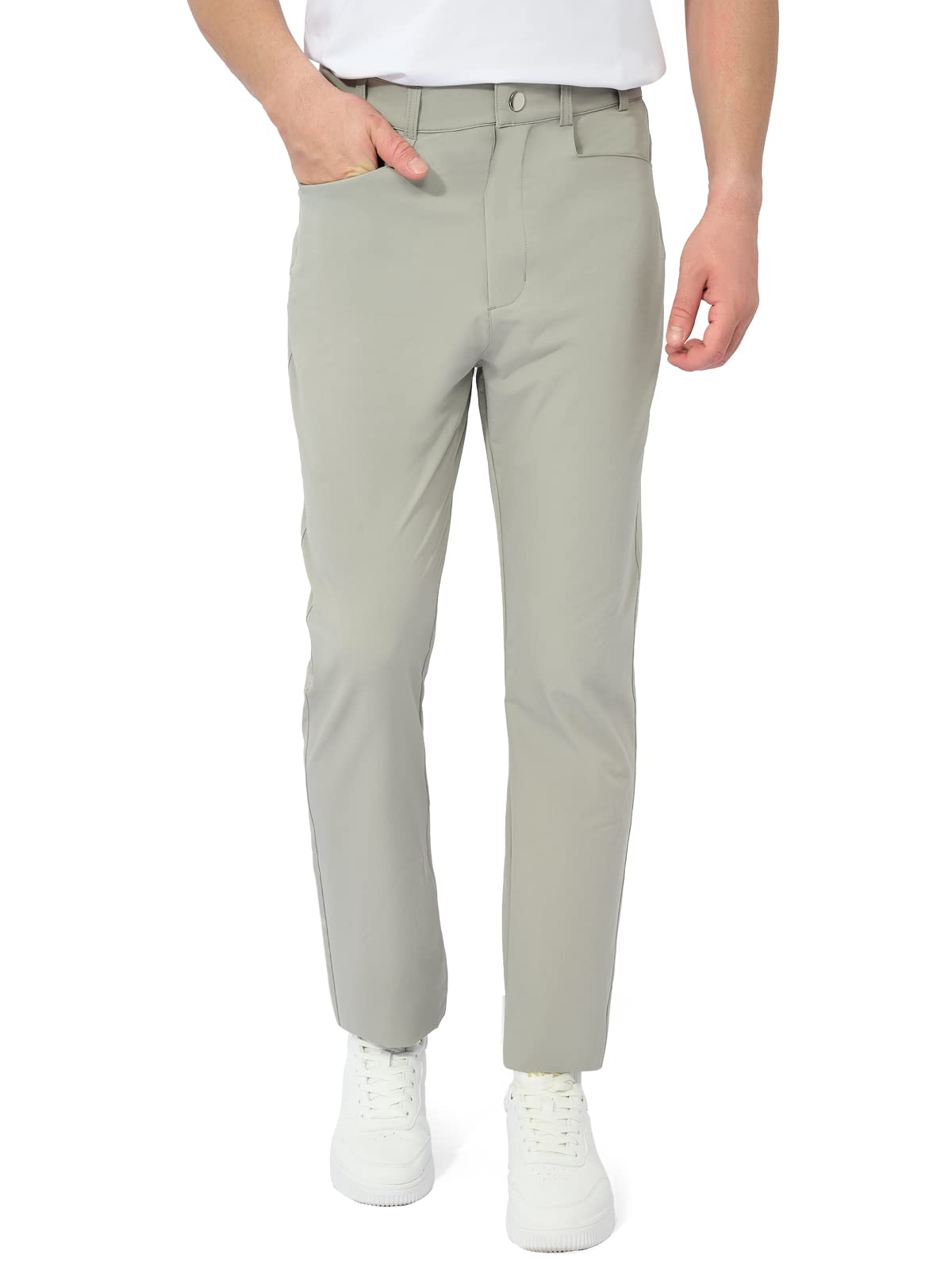 MELOO Men's Golf Dress Pants - Stretch Slim Fit Slacks Water Resistant Work Casual Trousers Pockets Khaki Size S