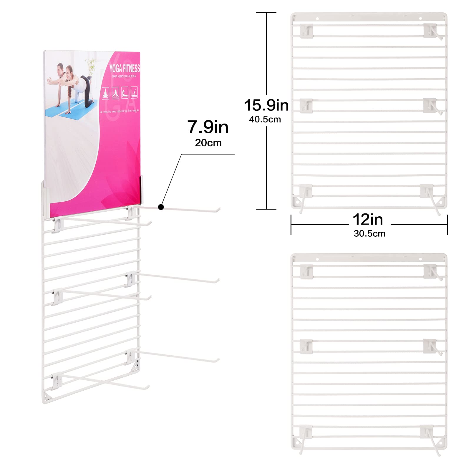 JIAMI HOME Yoga Mat Rack Wall Mount Foam Roller Storage Gym Organizer Yoga Mats Holder Yoga Mat Organizers and Storage Metal Grid Hooks Adjustable