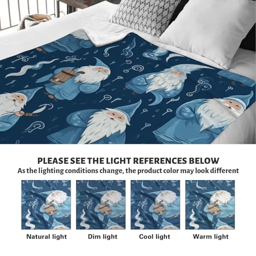 Halloween gnome Blanket Pumpkin Spooky Creepy Autumn Print Flannel Soft Fluffy Chunky Home Gift Room Office Couch beding Warm Washable,Blue,40x50 Inch