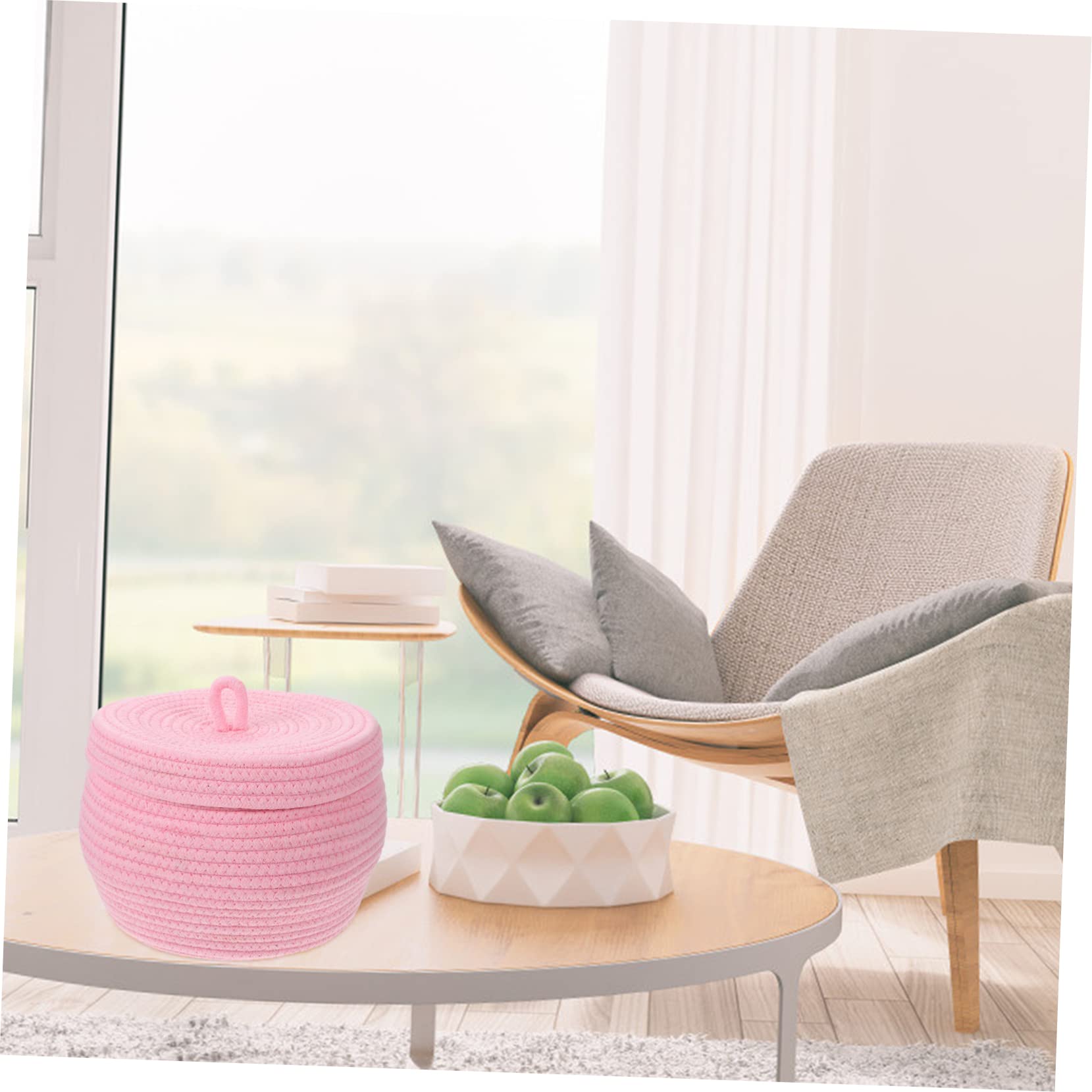 JOINPAYA 1pc cotton rope storage basket Woven Containers Round Organizer Basket Cotton Rope Bin Cotton Rope Basket With Lid Little Organizer Small Basket Multifunction dirty laundry basket