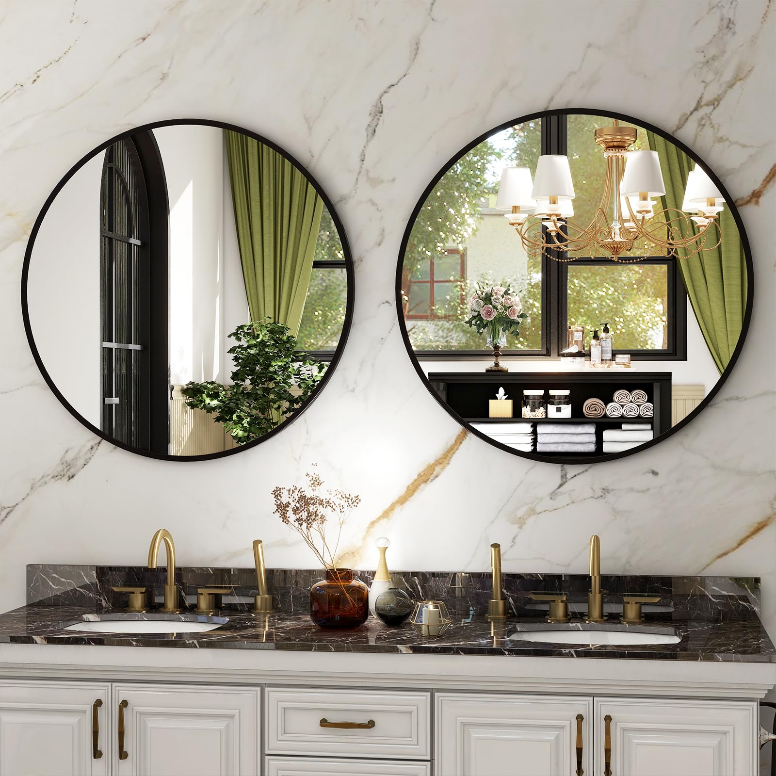 HARRITPURE Round Mirror 30 Black Wall Mounted Circle Mirrors Vanity Mirror with Brushed Aluminum Alloy Frame Modern Decoration for Bathroom, Living Room, Vanity, Bedroom, Entryway