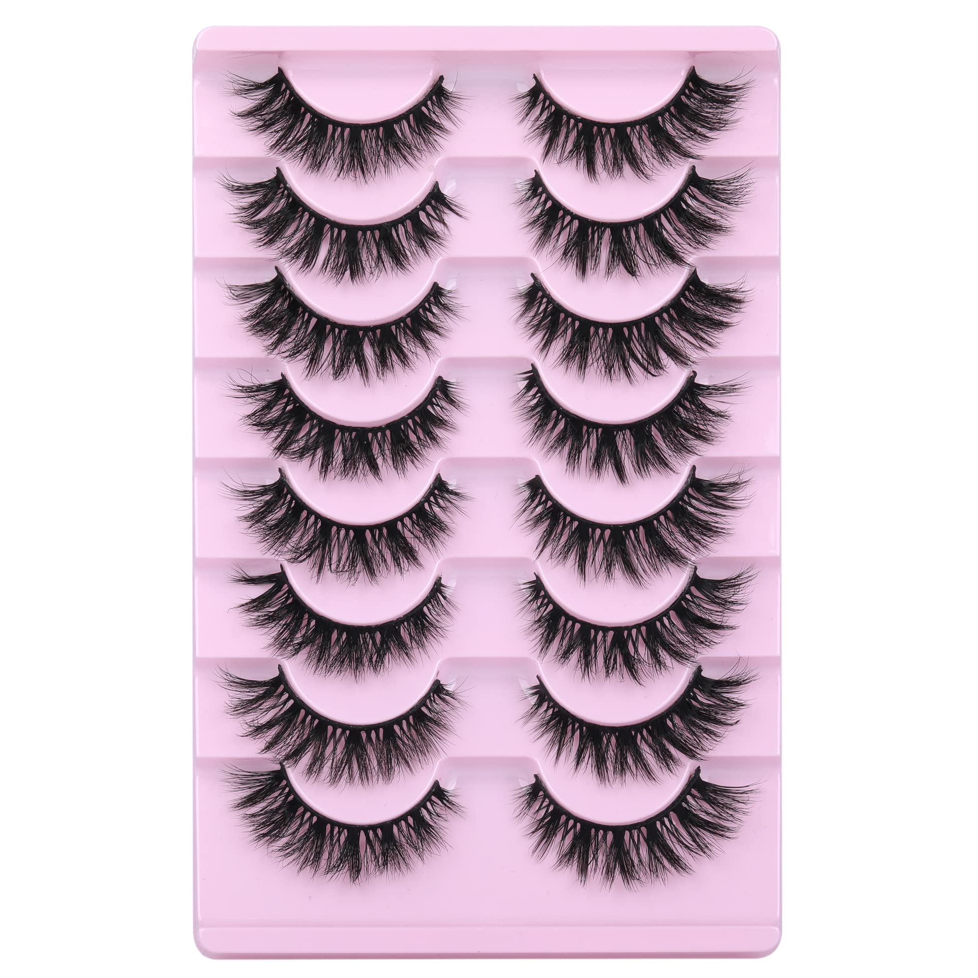 Lashes Cat Eye Natural Eyelashes Wispy 3D Curly Short Crisscross Mink Lashes 8 Pairs Fluffy Fake Eyelash Pack by Mavphnee