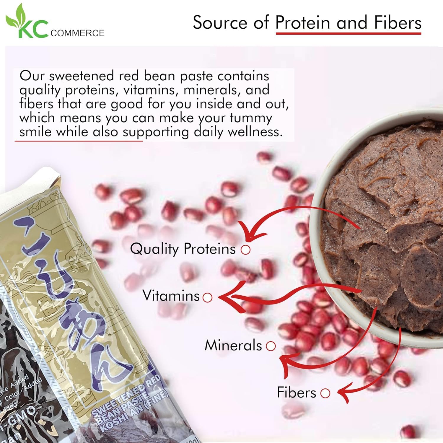 KC Commerce Sweetened Red Bean Paste - Adzuki Beans, Japanese Mochi Rice Cake Sweets Anko, Mashed TSUBUAN, VEGAN & GLUTEN-FREE, NO PRESERVATIVE, NO-MSG, NON-GMO, 14.11oz