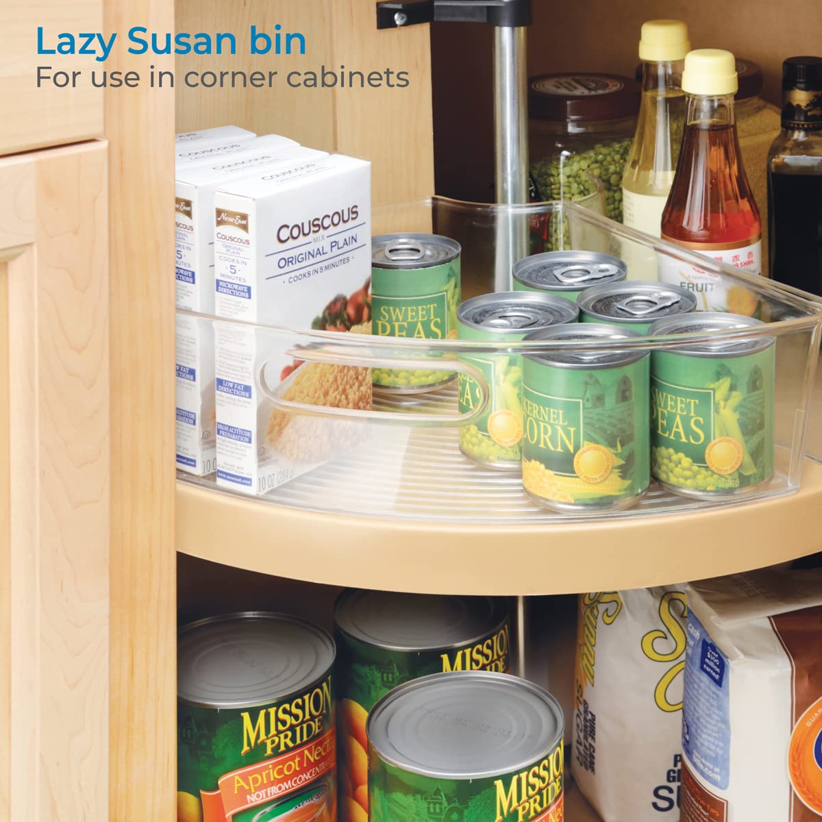 iDesign Recycled Plastic 1/4 Wedge Lazy Susan Turntable Organizer with Handle, Pantry, Bathroom, General Storage and More β 16.5" x 11" x 4", Clear (Pack of 2)